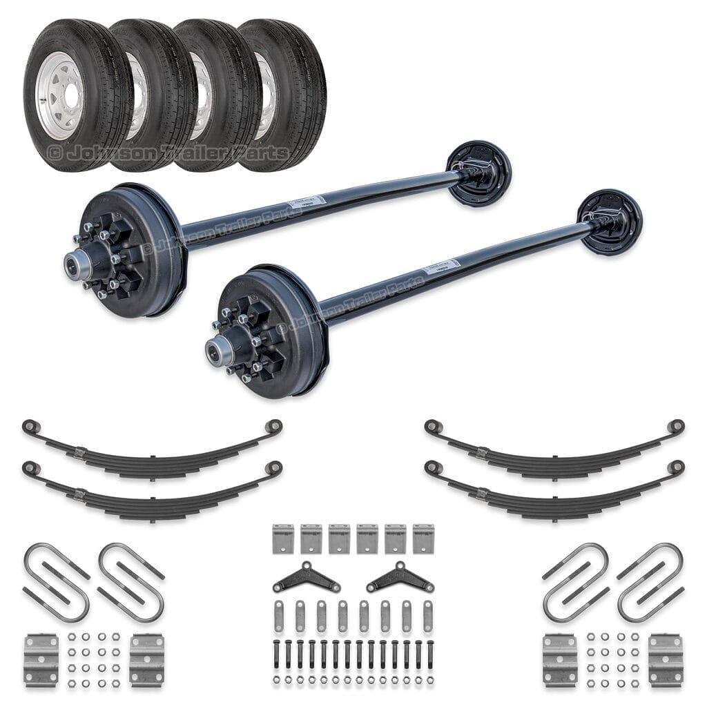 Tandem 7,000 lb Electric Brake Trailer Axle Kit w/ Wheels & Tires